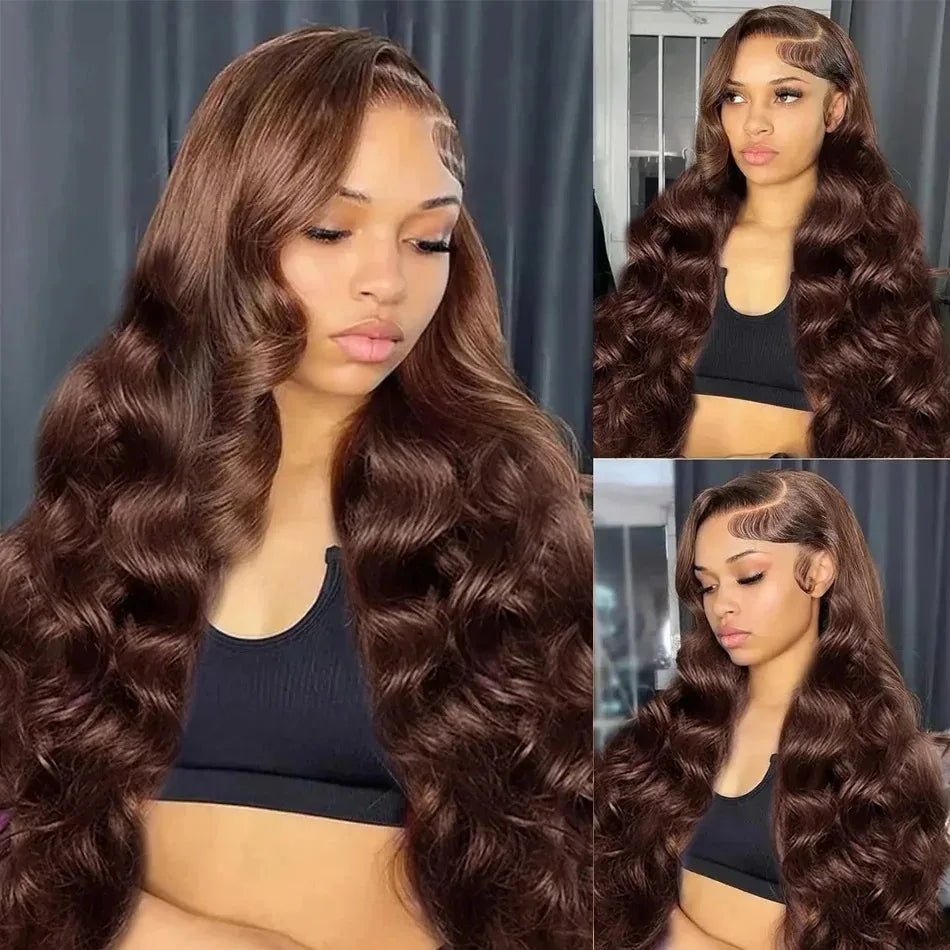 200 Density Chocolate Brown Body Wave Lace Front Human Hair Wigs Brazi ...